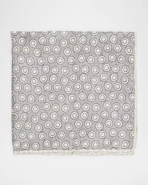 Brunello Cucinelli Men & Apos;s Geometric Circle Silk Pocket Square C014