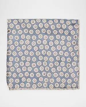 Brunello Cucinelli Men & Apos;s Geometric Circle Silk Pocket Square C7864