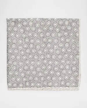 Brunello Cucinelli Apos;s Geometric Circle Silk Pocket Square - Grey