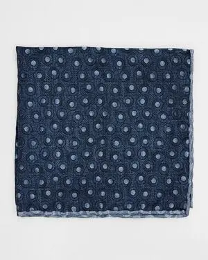 Brunello Cucinelli Apos;s Geometric Circle Silk Pocket Square - Navy