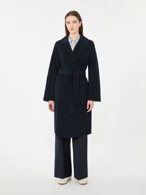Max Mara Double-faced Wool-blend Midi Robe Coat - Navy
