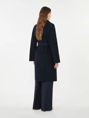 Max Mara Double-faced Wool-blend Midi Robe Coat - Navy