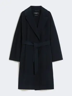 Max Mara Double-faced Wool-blend Midi Robe Coat - Navy