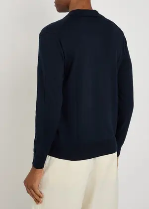AURELIEN Wool Polo Shirt - Navy