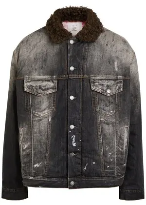Acne Studios Washed Paint Splattered Faux Shearling Denim Jacket