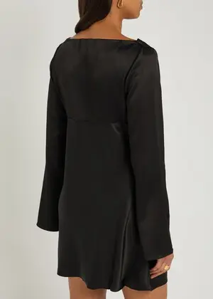 REFORMATION Pike Draped Satin Mini Dress - Black