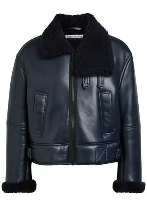 Acne Studios Shearling Leather Jacket - Navy