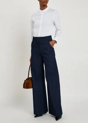 Veronica Beard Bays Frill Cotton-blend Poplin Shirt