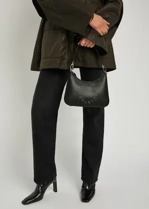 Stella McCartney Studded-logo Faux Leather Shoulder Bag - Black