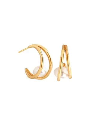 ASTRID & MIYU Molten Illusion Pearl Hoop Earrings - Gold