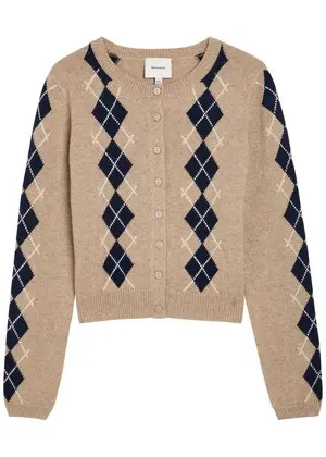 REFORMATION Argyle Cashmere Cardigan - Beige