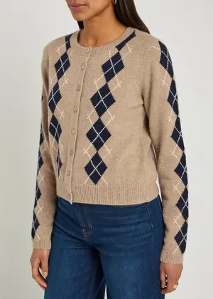 REFORMATION Argyle Cashmere Cardigan - Beige