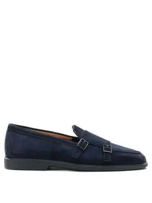 Santoni Suede Double Buckle Loafers - Blue