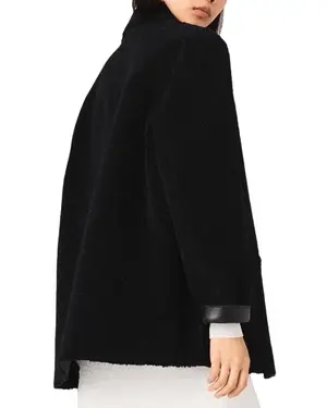 Maje Reversible Faux Leather Fleece Jacket - Navy