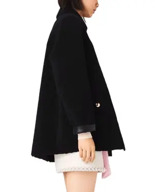 Maje Reversible Faux Leather Fleece Jacket - Navy
