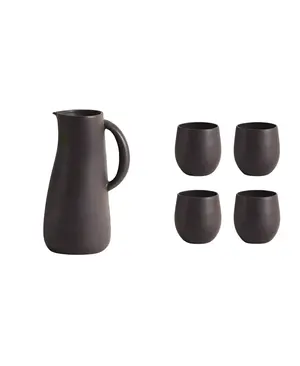 GHARYAN STONEWARE Serenity Jug & Cups, Set Of 5 - Matte Black