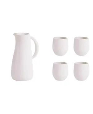 GHARYAN STONEWARE Serenity Jug & Cups, Set Of 5 - Matte White