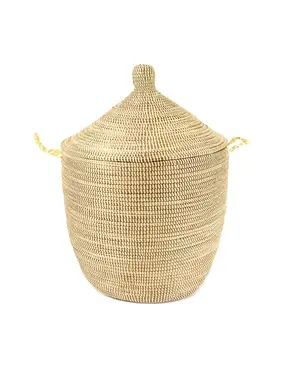 MBARE Dou Lid Monochrome Low Storage Basket - Natural