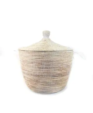 MBARE Dou Lid Monochrome Low Storage Basket - White