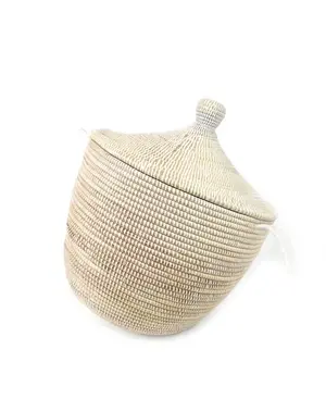 MBARE Dou Lid Monochrome Low Storage Basket - White