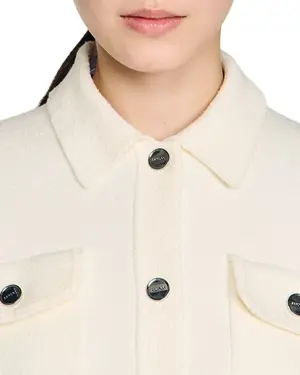 Sandro Madeen Boucle Denim Trim Cardigan - Ecru