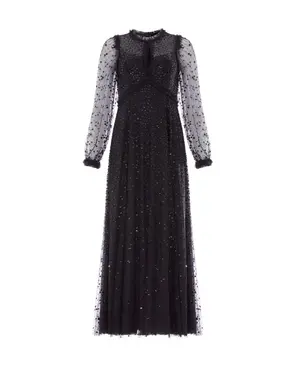 NEEDLE & THREAD Dappled Sequin Long Sleeve Gown - Graphite