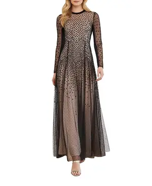NEEDLE & THREAD Sequin Cascade Round Neck Gown - Graphite/opal