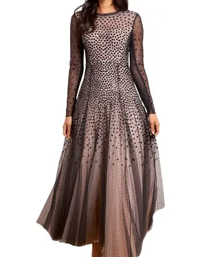 NEEDLE & THREAD Sequin Cascade Round Neck Gown - Graphite/opal