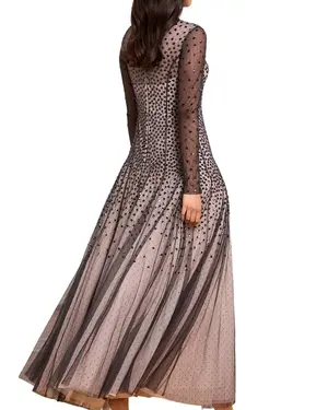 NEEDLE & THREAD Sequin Cascade Round Neck Gown - Graphite/opal