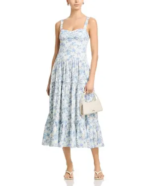 WAYF Melinda Printed Midi Dress - Blue Toile