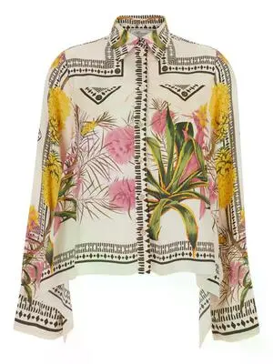 Blumarine Floral Print Collared Shirt - Neutrals