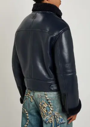 Acne Studios Shearling Leather Jacket - Navy