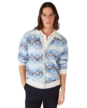 Casablanca Space Dye Monogram Long-sleeve Merino Cardigan - Blue