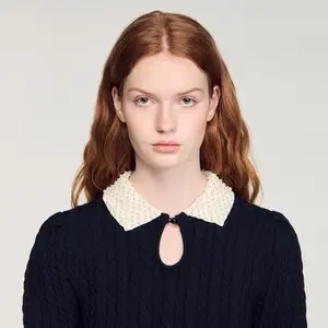 Sandro Detachable Collar Cable Knit Sweater