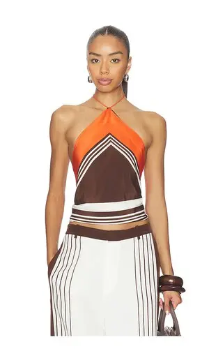 Sir The Label Destino Scarf Top In Brown,orange - Pacha Stripe
