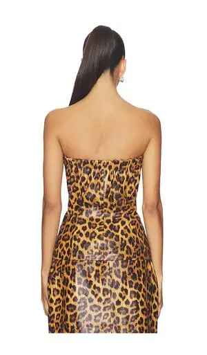 AEXAE Leather Bandeau Peplum Top