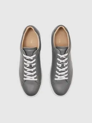 REISS Leather Low-top Trainers - Graphite Grey