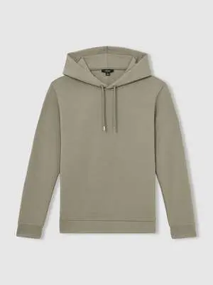 REISS Fabien Interlock Jersey Hoodie - Sage