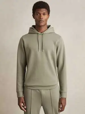 REISS Fabien Interlock Jersey Hoodie - Sage