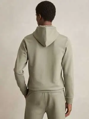 REISS Fabien Interlock Jersey Hoodie - Sage
