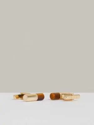 REISS Dexter Stone Insert Barrel Cufflinks - Gold/tortoiseshell