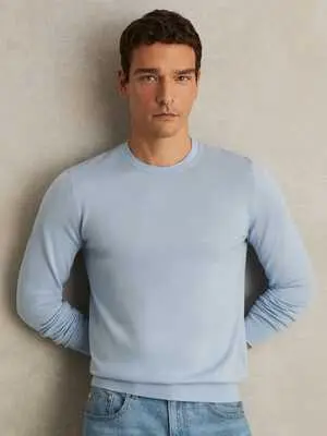 REISS Merino Wool Crew Neck Jumper - Soft Blue