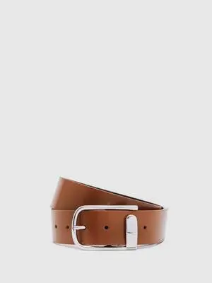 REISS Leather Belt With Half-keeper Buckle - Tan