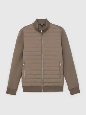 REISS Interlock Hybrid Funnel-neck Jacket - Taupe Brown