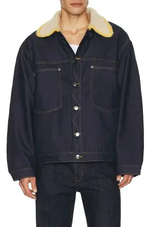 CHARLES JEFFREY Denim Jacket With Knitted Collar - Indigo Denim