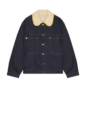CHARLES JEFFREY Denim Jacket With Knitted Collar