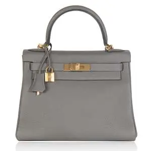 Hermès Etain Clemence Retourne Kelly 28 Ghw - Gray
