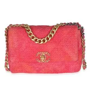 Chanel Tweed Quilted 19 Flap Bag - Pink