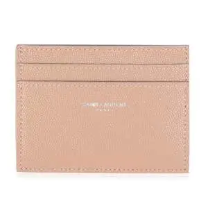 Saint Laurent Dark Pink Grain De Poudre Credit Card Case - Brown