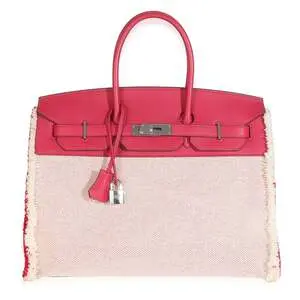 Hermès Framboise Ecru Swift Twill H Fray Birkin 35 Phw - Pink